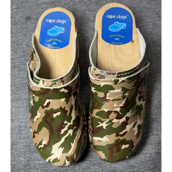 Cape Clogs | Shoes | Cape Clogs Camouflage Print Leather Wood Heel Made ...